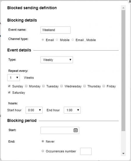 Blocking sending on certain dates - inwise