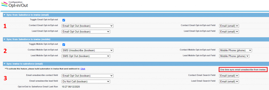 Settings - automatic lead sync & unsubscribe - inwise