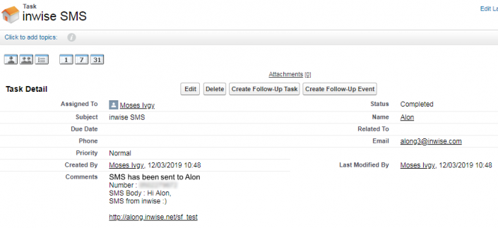 Send a fast SMS to a contact / lead - inwise