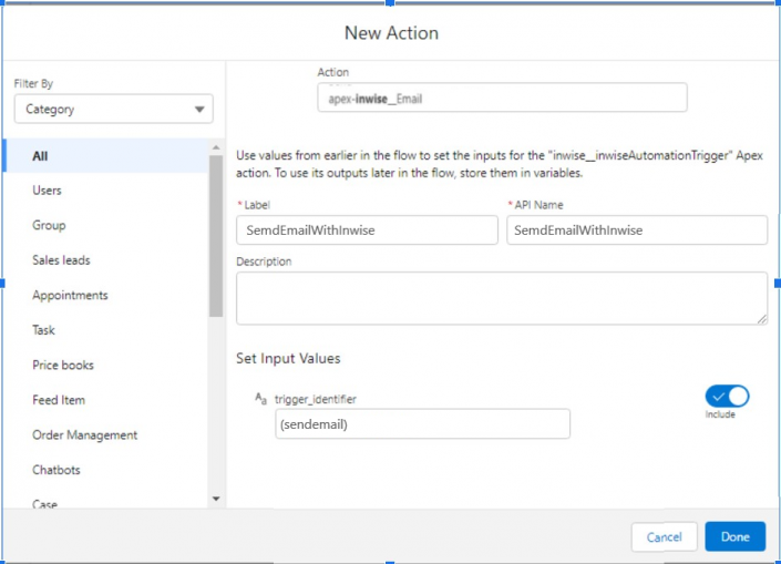 Send Email through Salesforce Flow - inwise